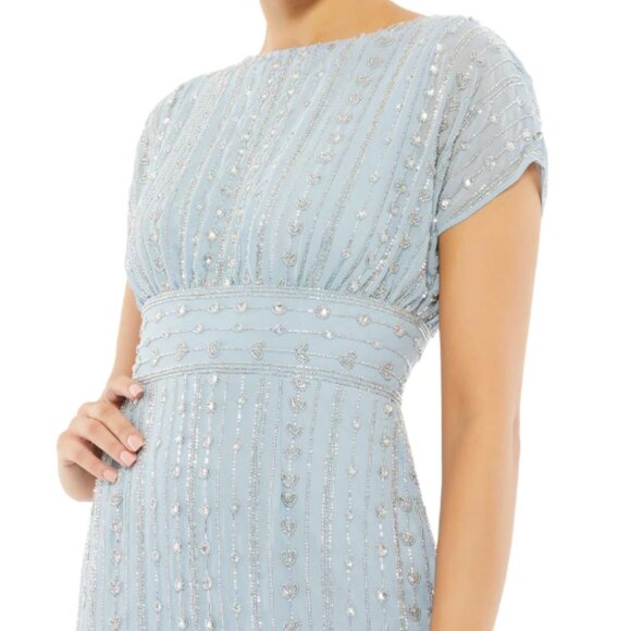 Mac Duggal | Dresses | Mac Duggal 93649 Beaded Cap Sleeve Column Slate Blue Midi Dress 8 | Poshmark